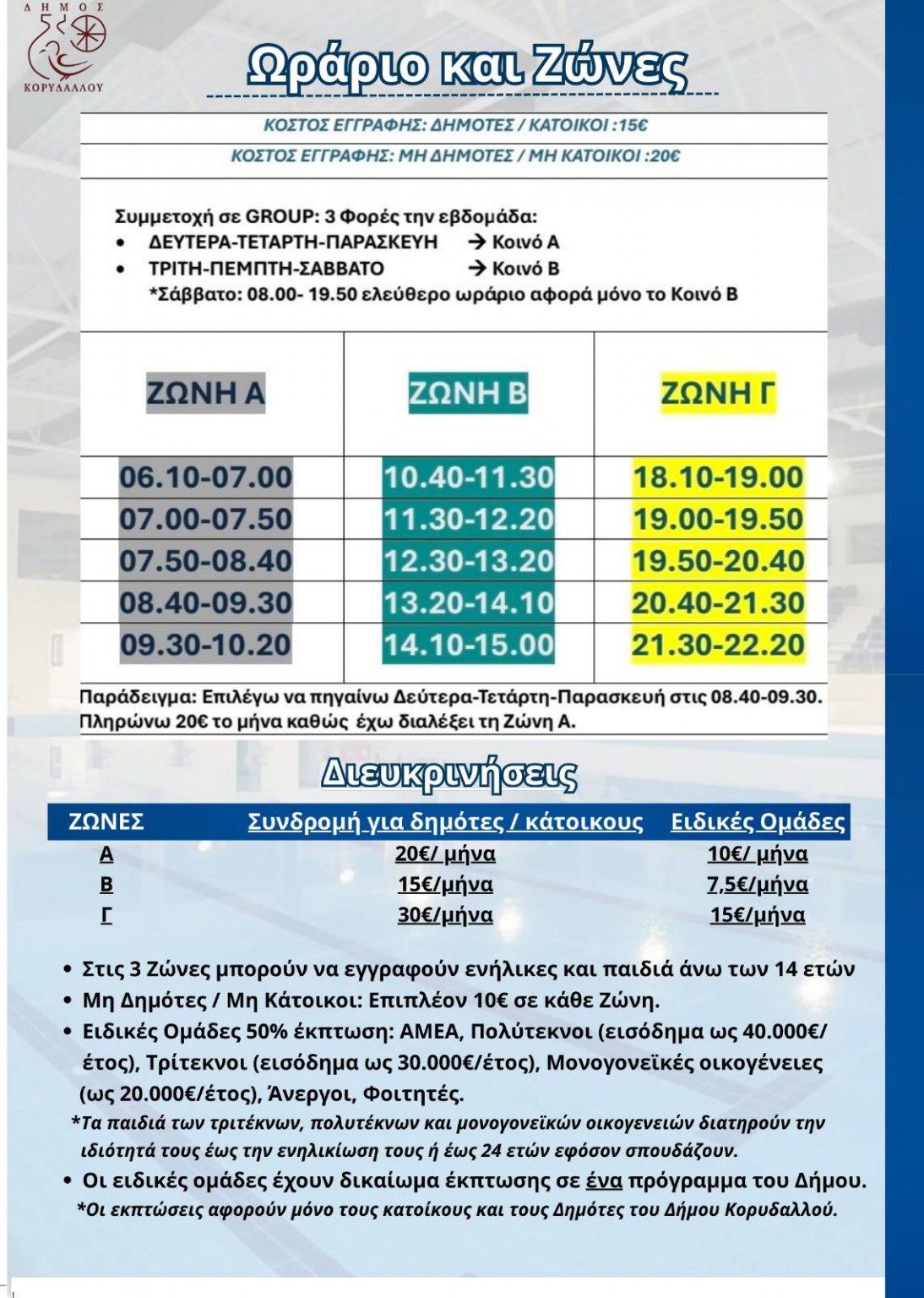 Ξεκινούν οι εγγραφές στο Δημοτικό κολυμβητήριο – Δήμος Κορυδαλλού